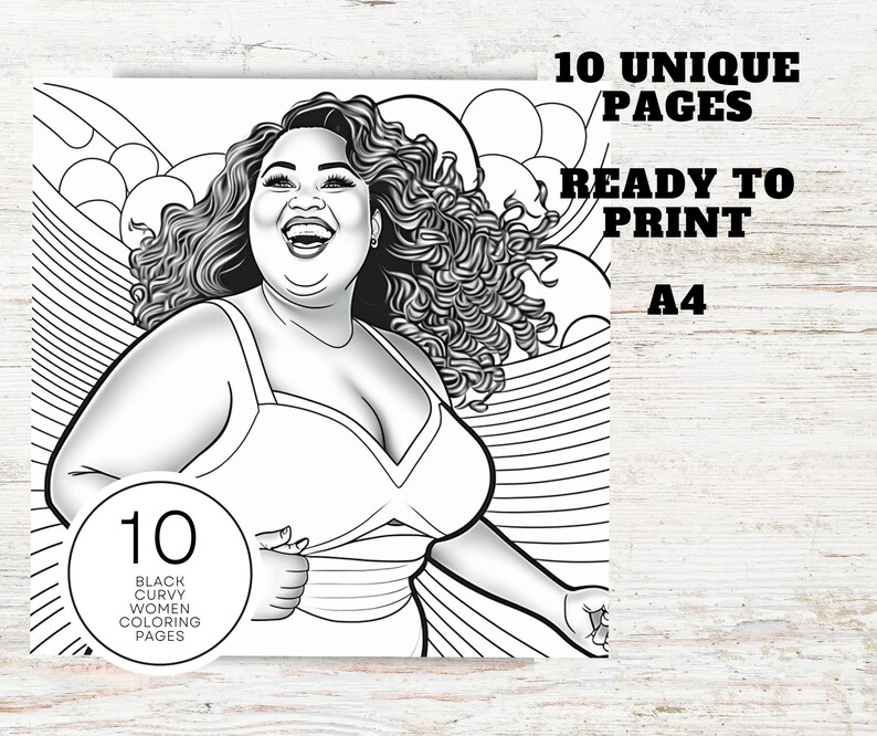 10 páginas para colorear de mujeres negras con curvas / Hojas para colorear imprimibles para ...