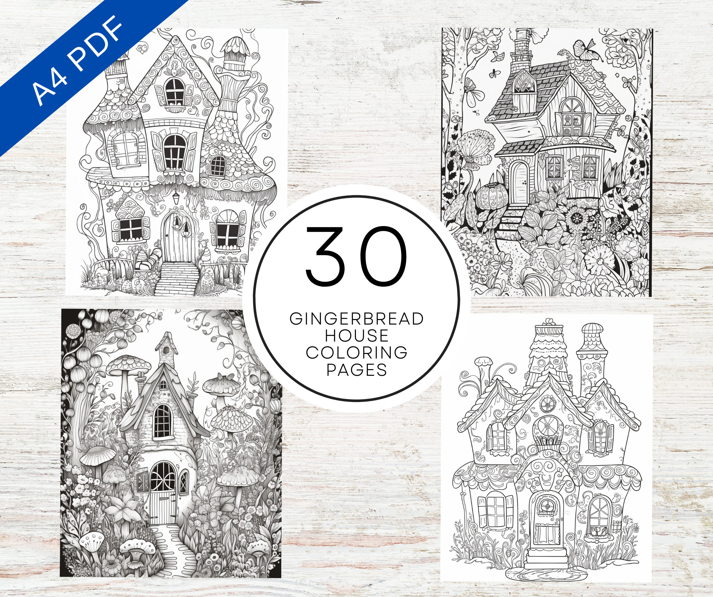 30 Gingerbread Houses Coloring Pages | Printable PDF 30 Pages A4 ...