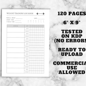 Weight Lifting Printable Logbook | 6"x9" KDP Interior | Workout Log ...