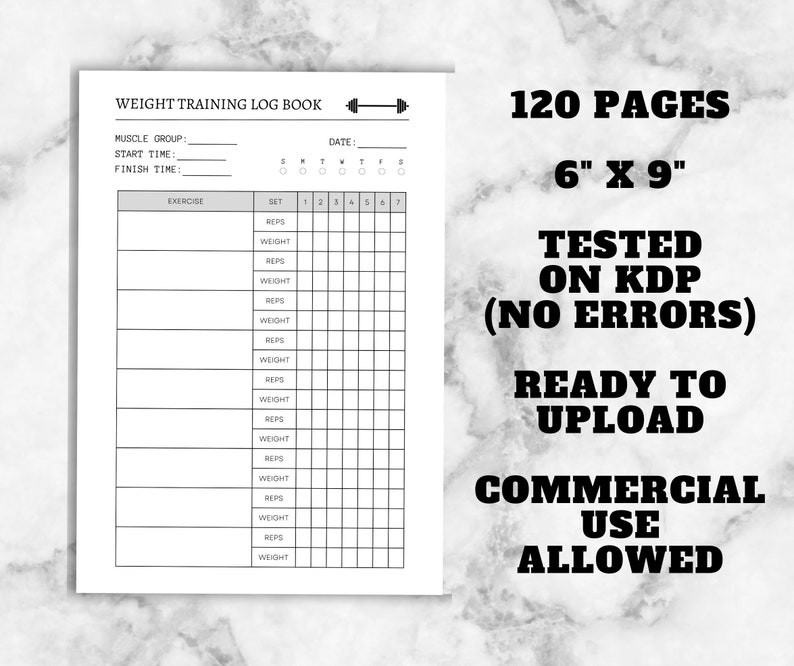 Weight Lifting Printable Logbook | 6"x9" KDP Interior | Workout Log ...