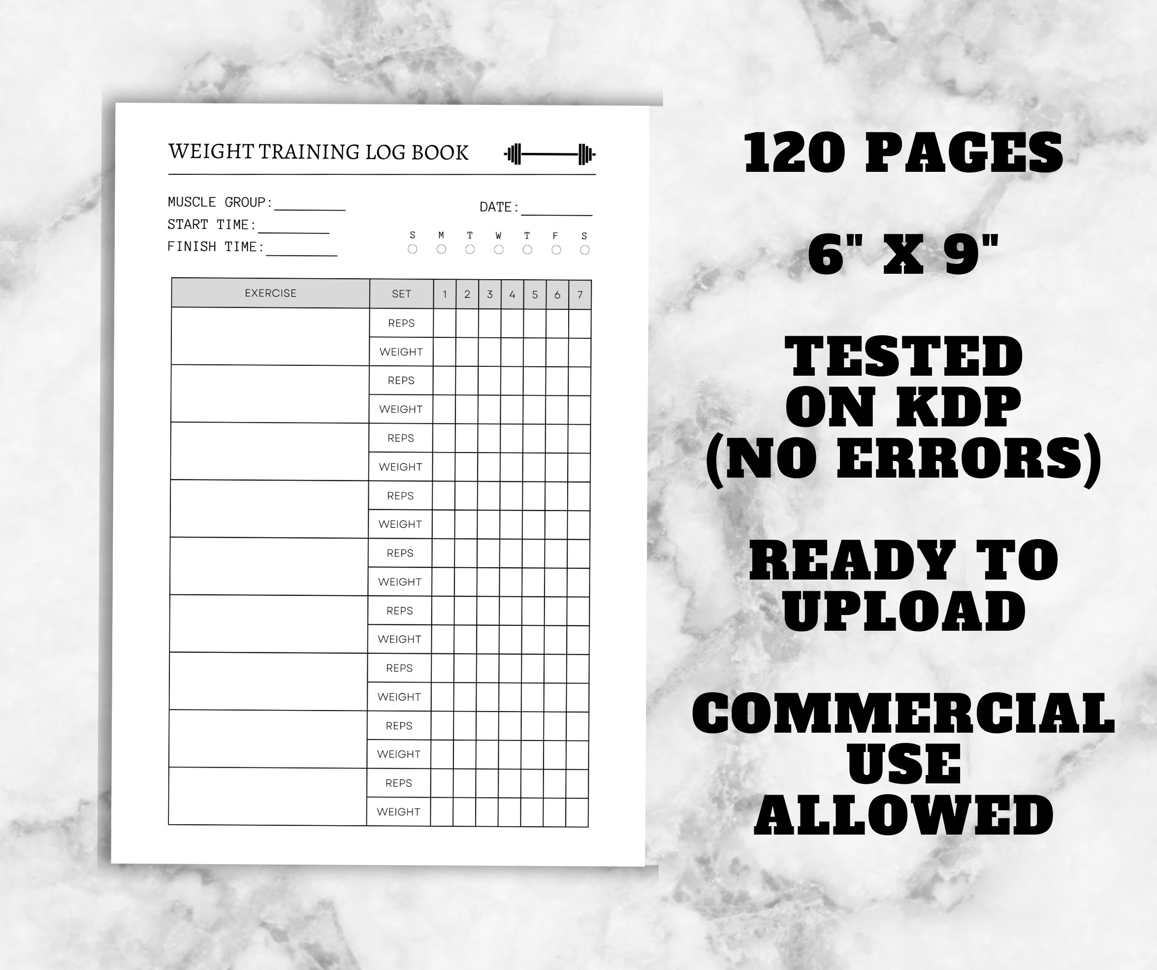 Weight Lifting Printable Logbook | 6"x9" KDP Interior | Workout Log ...