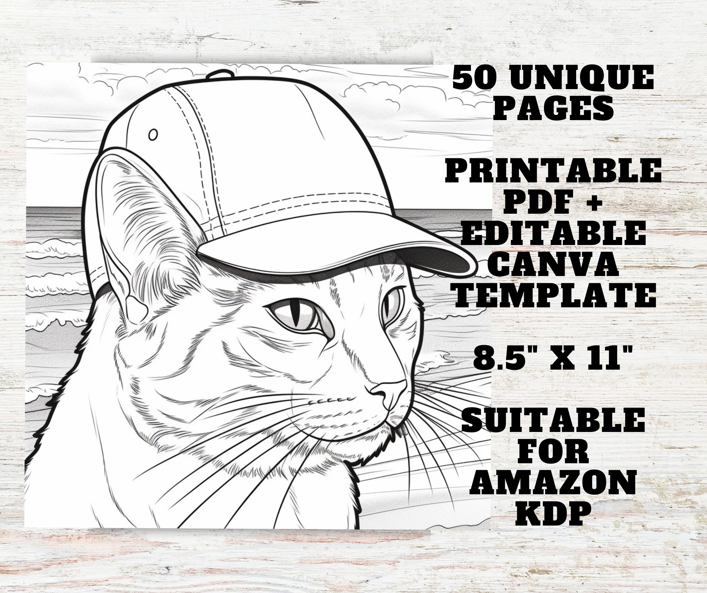 KDP Interior 50 Cats in Hats Coloring Pages | 8.5" X 11" Printable PDF ...
