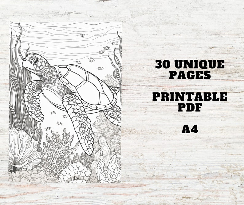 30 Sea Turtle Coloring Pages | A4 Printable PDF | Kids Coloring Book ...