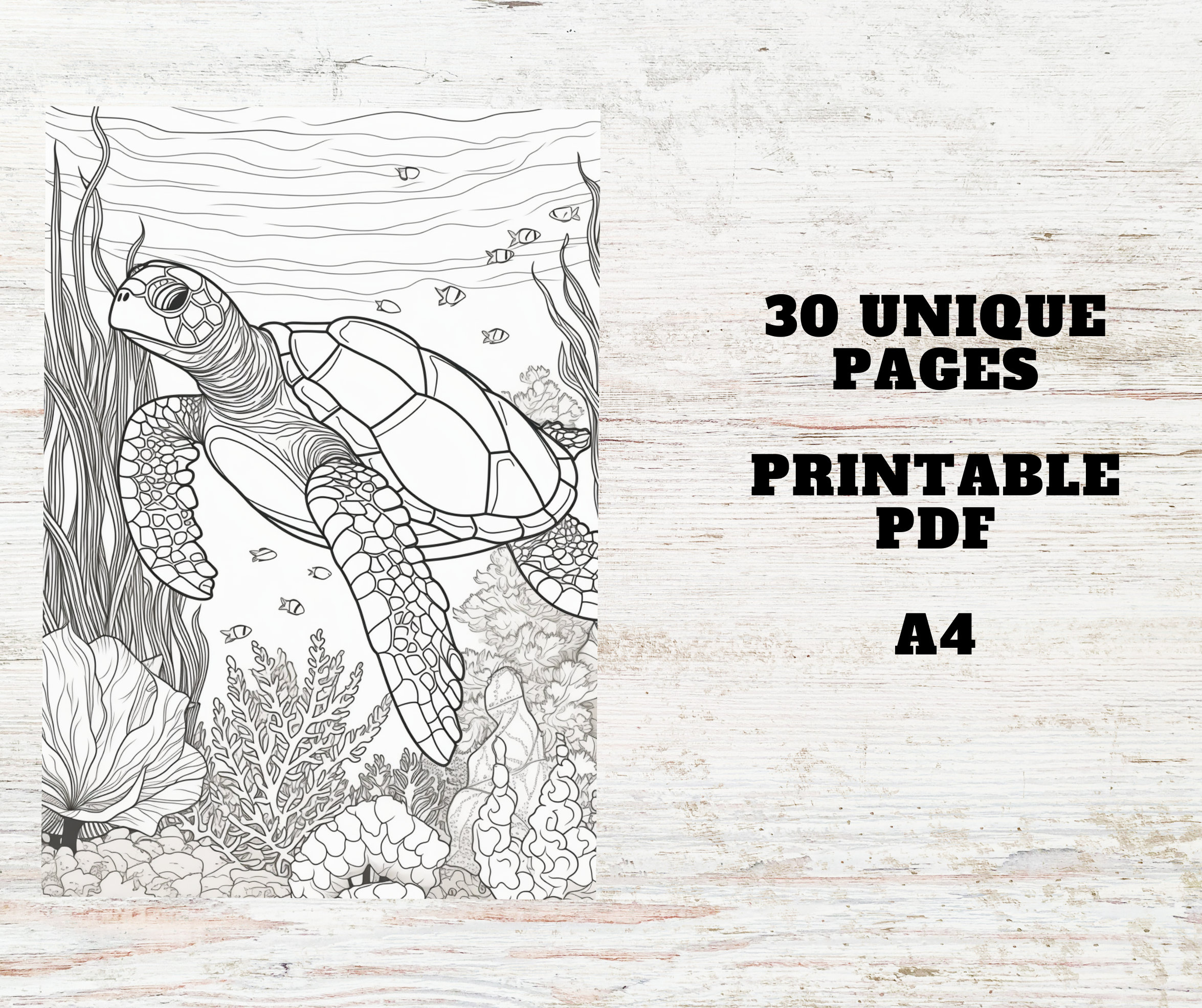 30 Sea Turtle Coloring Pages | A4 Printable PDF | Kids Coloring Book ...