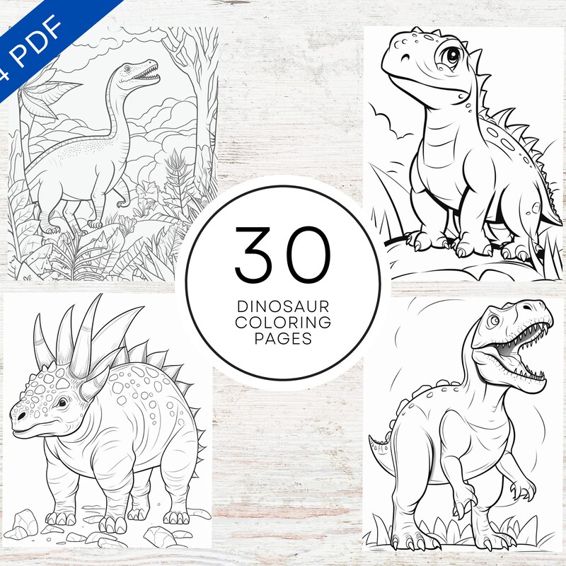 30 Dinosaurs Coloring Pages - Etsy