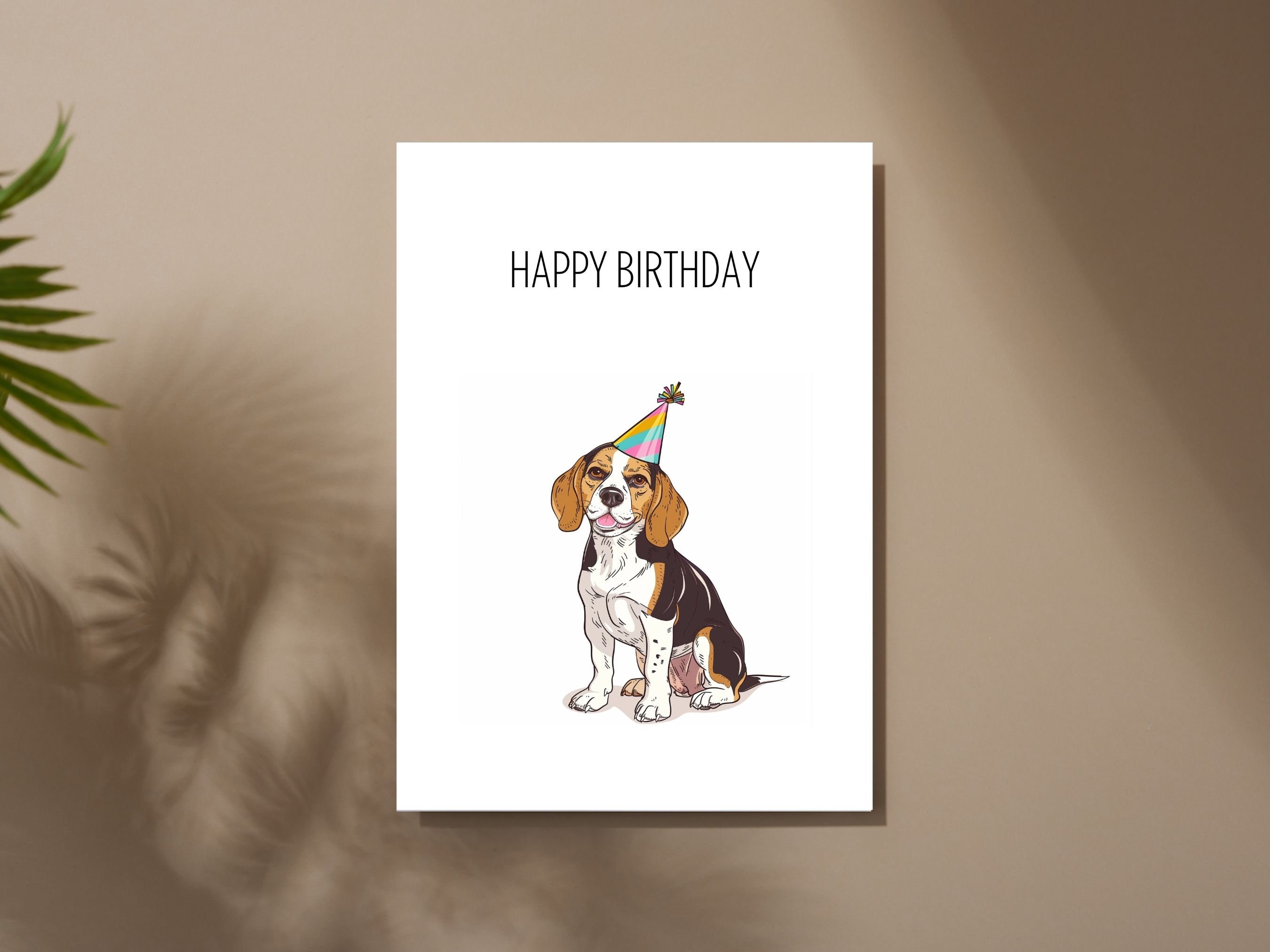 Beagle Birthday Card, Cute Printable Canine Card, Minimalistic Digital ...