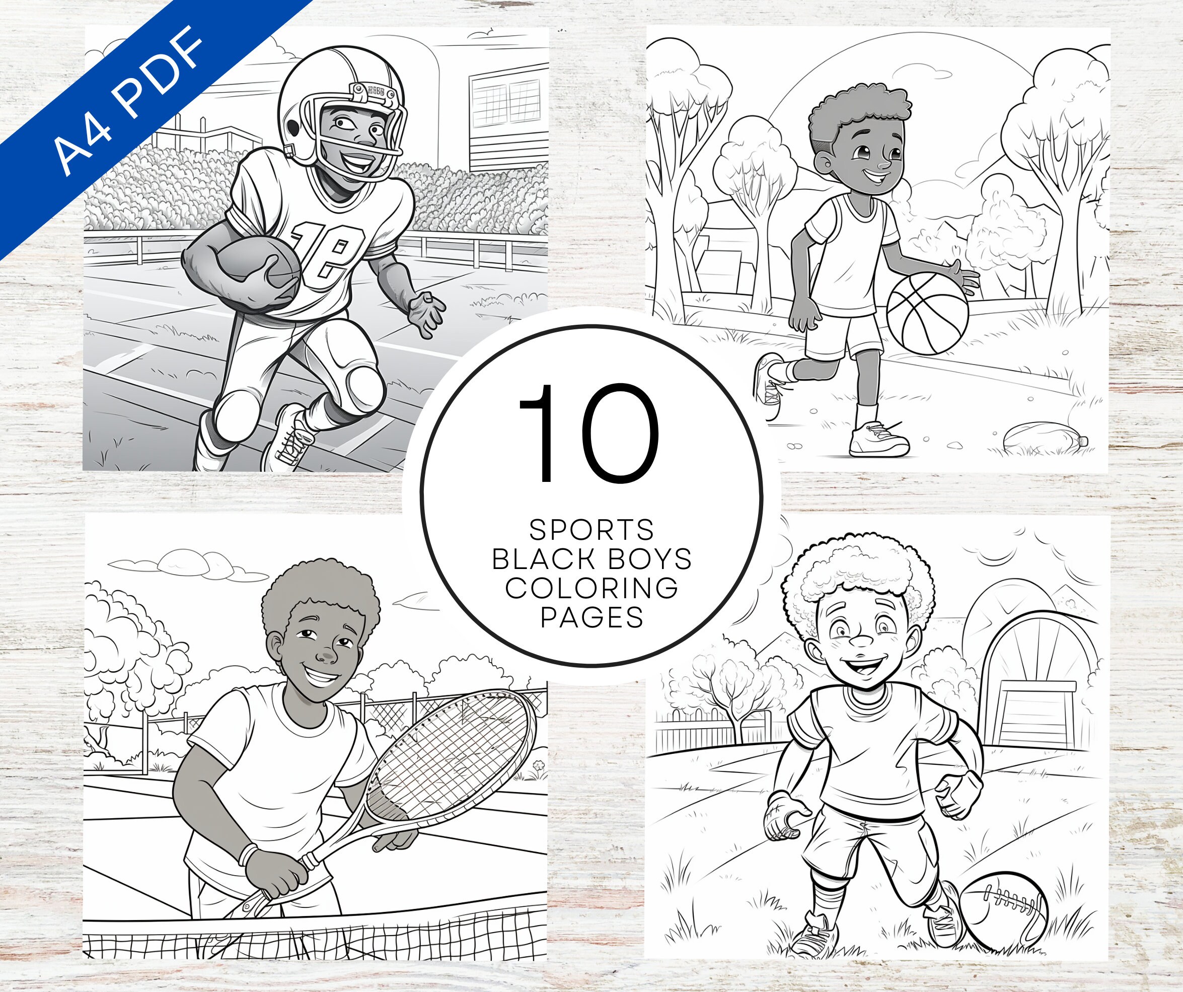10 Black Boys Sports Coloring Pages | Printable PDF A4 | Inclusive ...