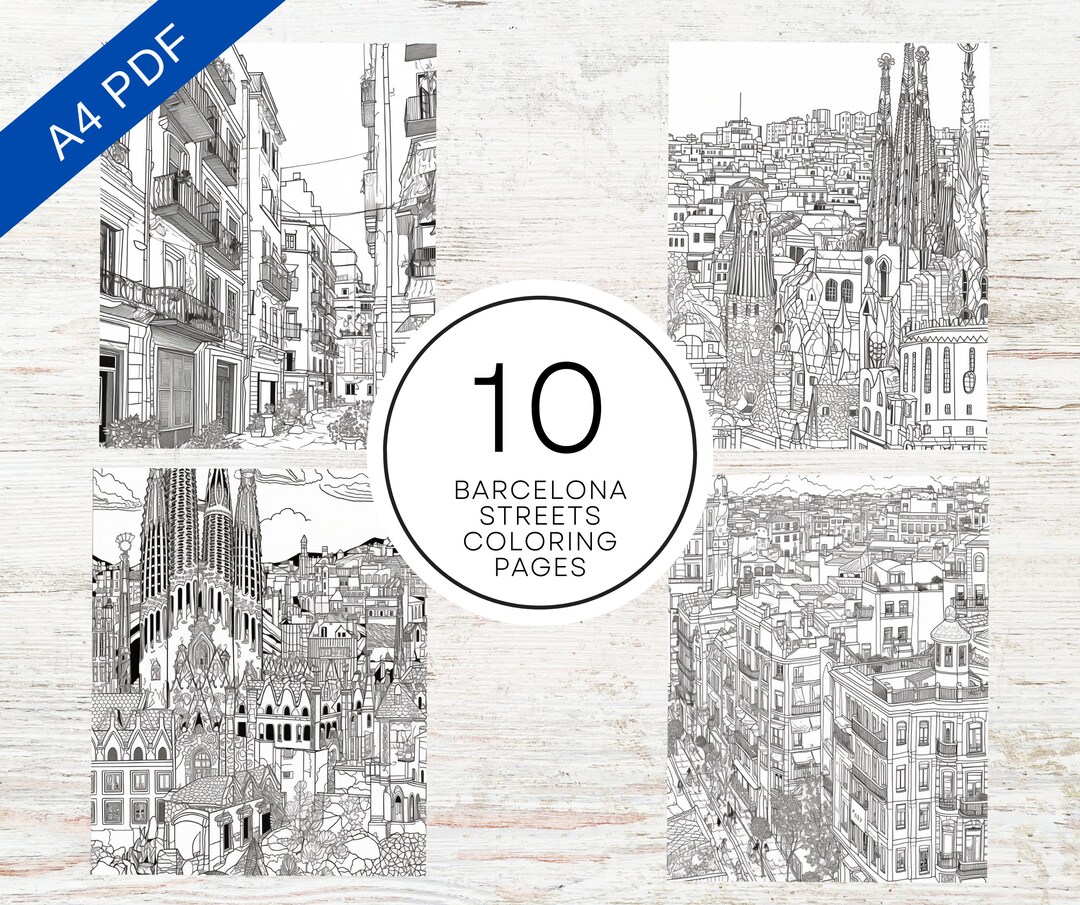 10 Barcelona Streets Coloring Pages | Printable PDF A4 | City Landscape ...