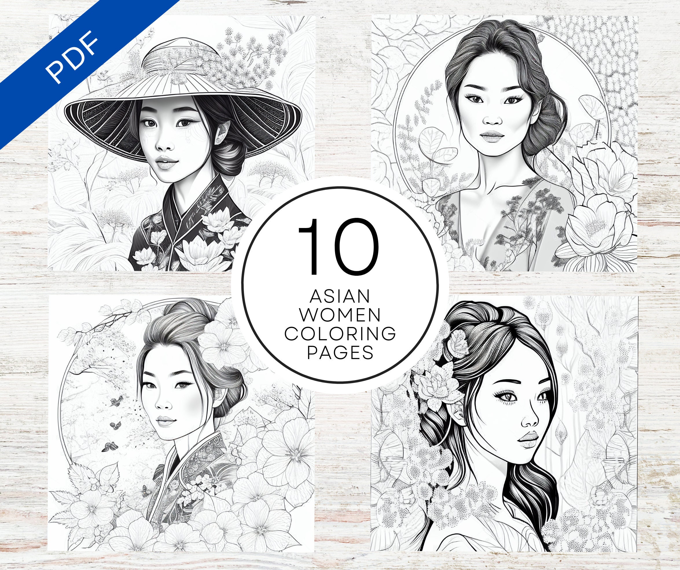 10 Beautiful Asian Women Coloring Pages for Adults Printable PDF 10 ...