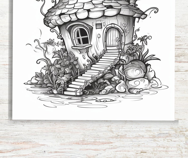 30 Enchanted Fairy Houses Coloring Pages | Printable PDF 30 Pages A4 ...