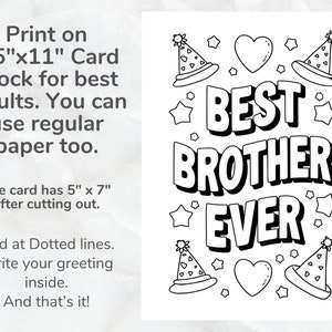 Best Brother Ever Printable Coloring Card | Digital Download | Fun DIY ...