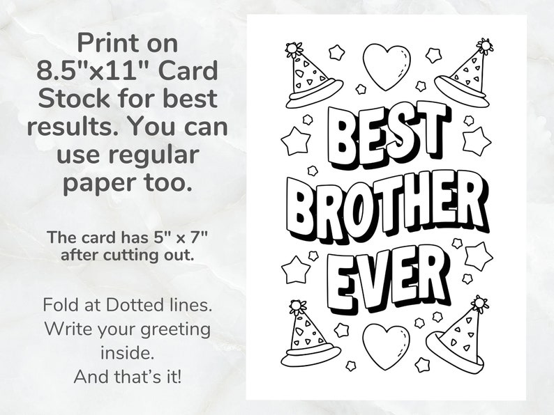 Best Brother Ever Printable Coloring Card | Digital Download | Fun DIY ...