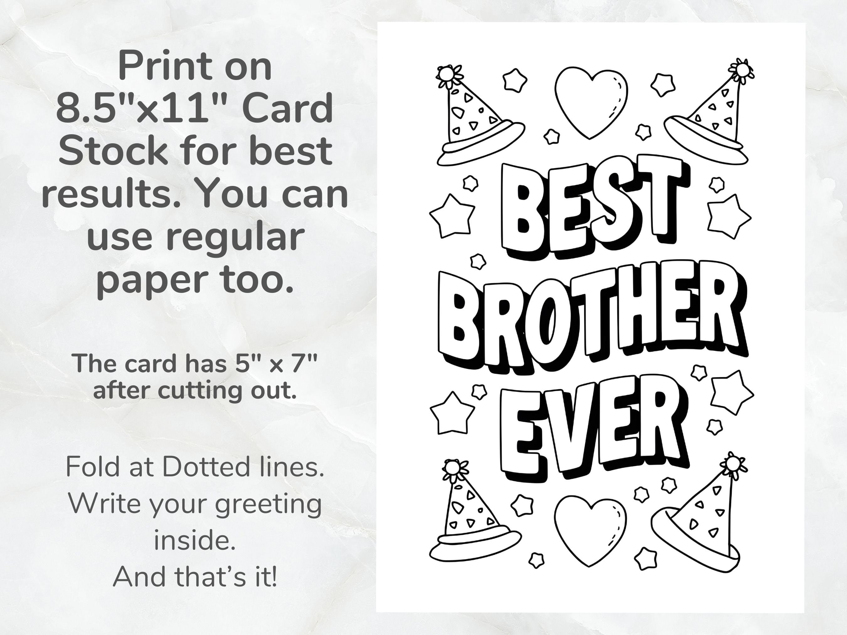 Best Brother Ever Printable Coloring Card | Digital Download | Fun DIY ...