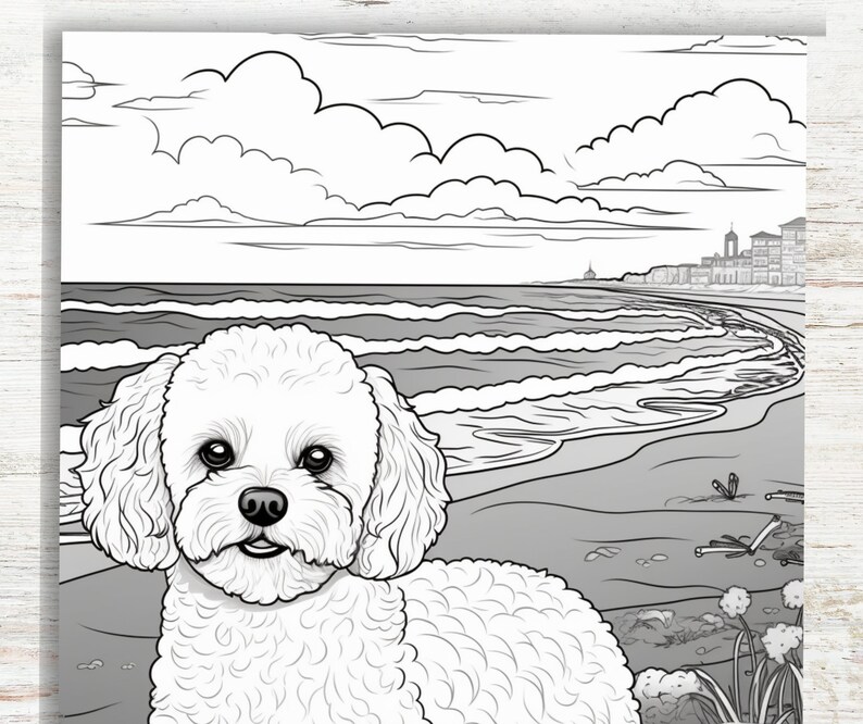 10 Bichon Frise Dogs Coloring Pages | A4 Printable PDF | Cute Dog ...