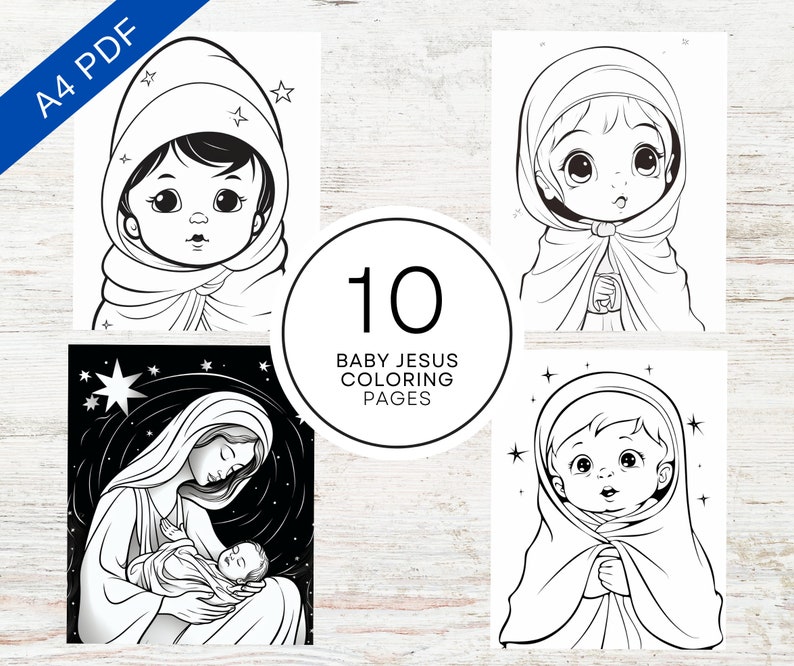 10 Baby Jesus Coloring Pages for Kids | Printable PDF 10 Pages A4 ...