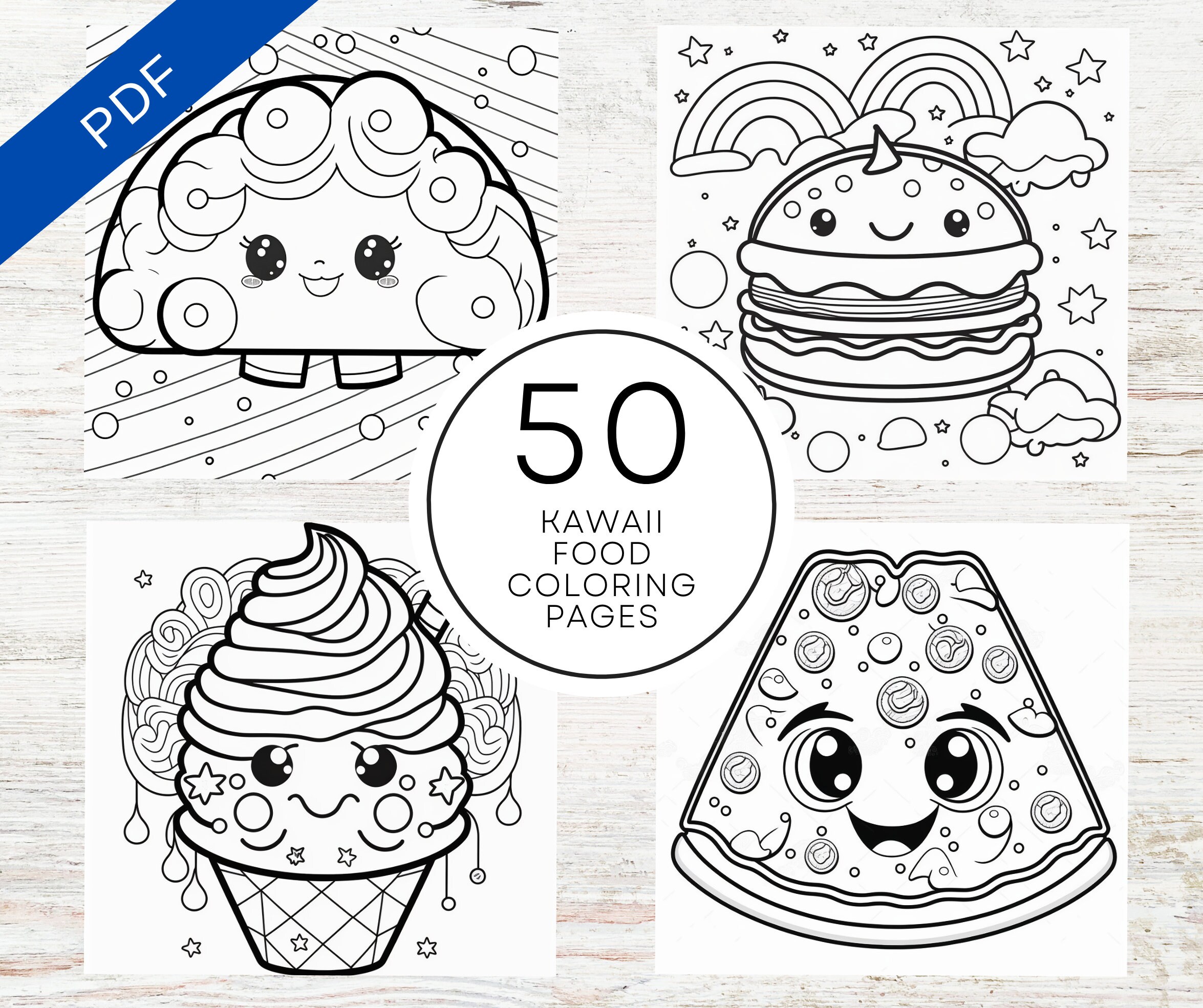 KDP Interior 50 Kawaii Food Coloring Pages 8.5 X 11 Printable PDF Kids ...