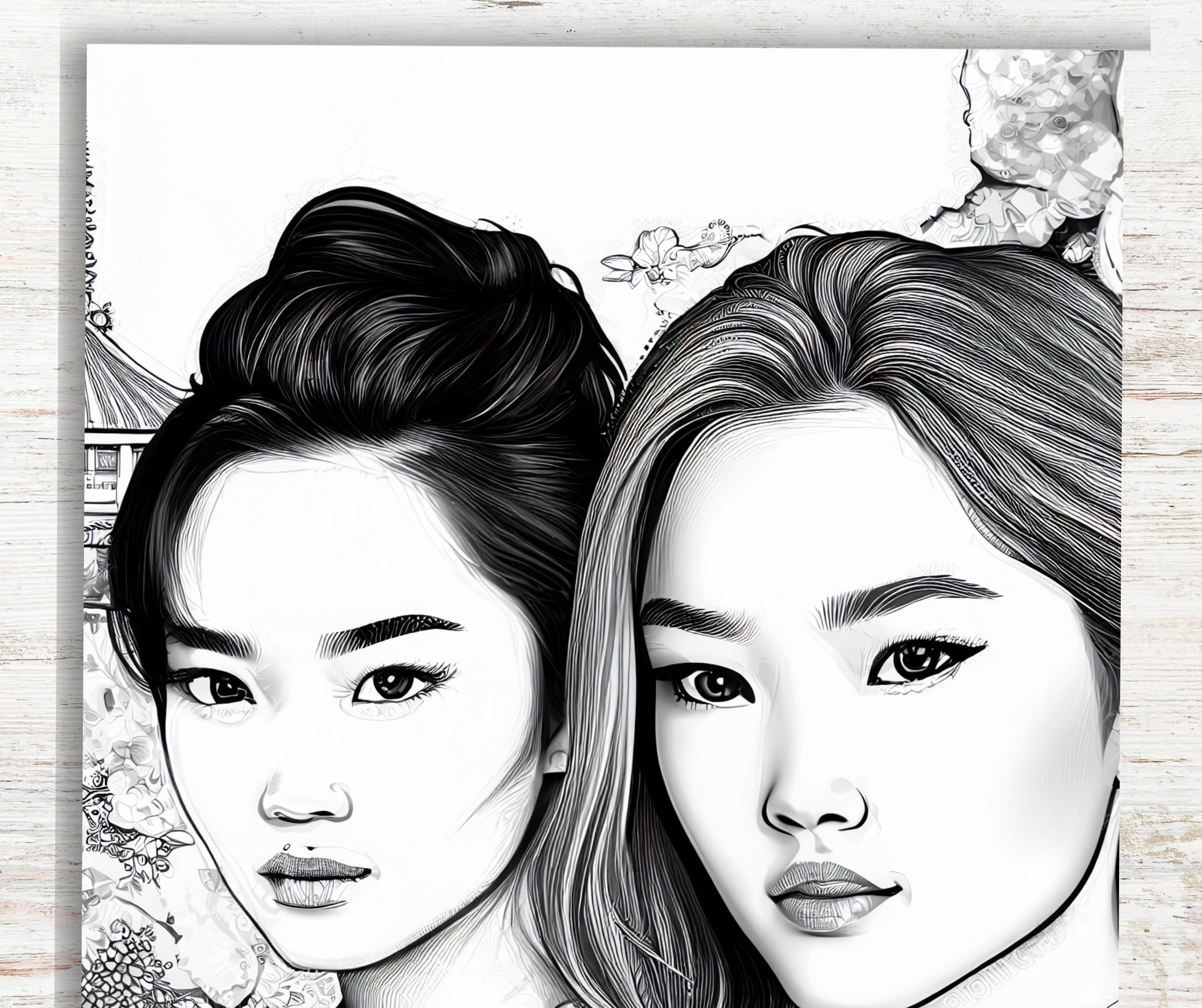 Beautiful Korean Women Faces Coloring Pages | Printable PDF 10 Pages A4 ...