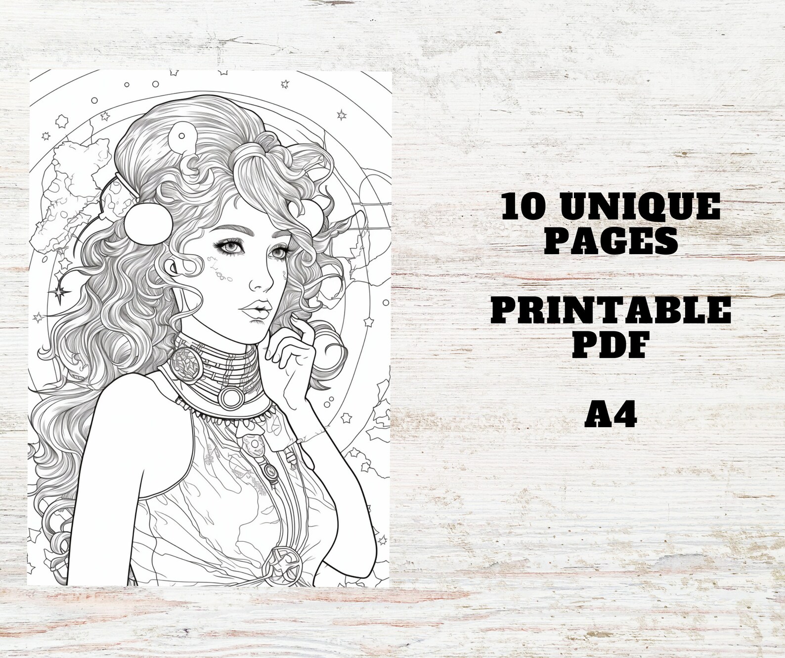 10 Cosmic Princesses Coloring Pages | Printable PDF 10 Pages A4 ...