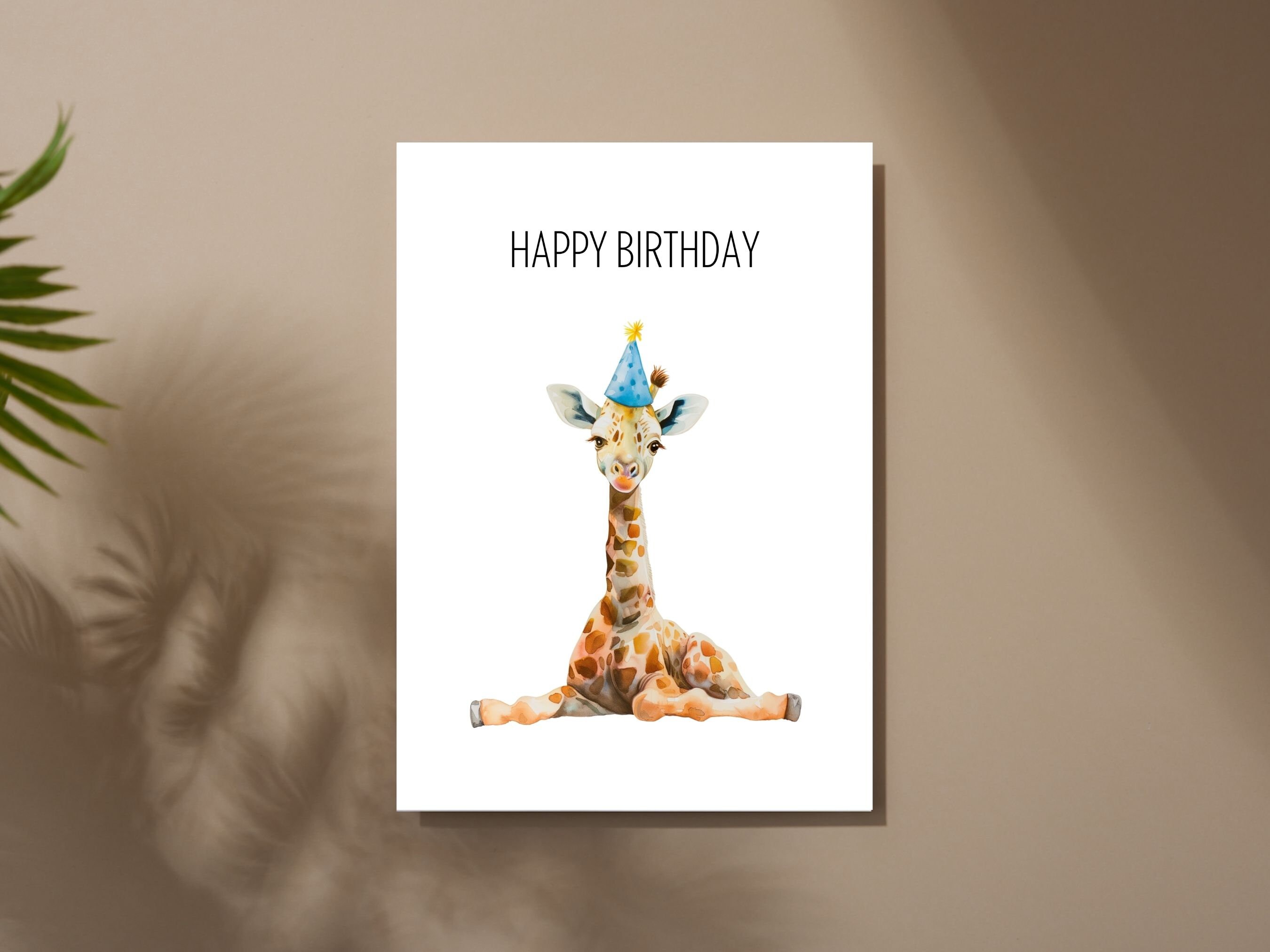 Cute Baby Giraffe Birthday Card, Watercolor Printable, Happy Birthday ...