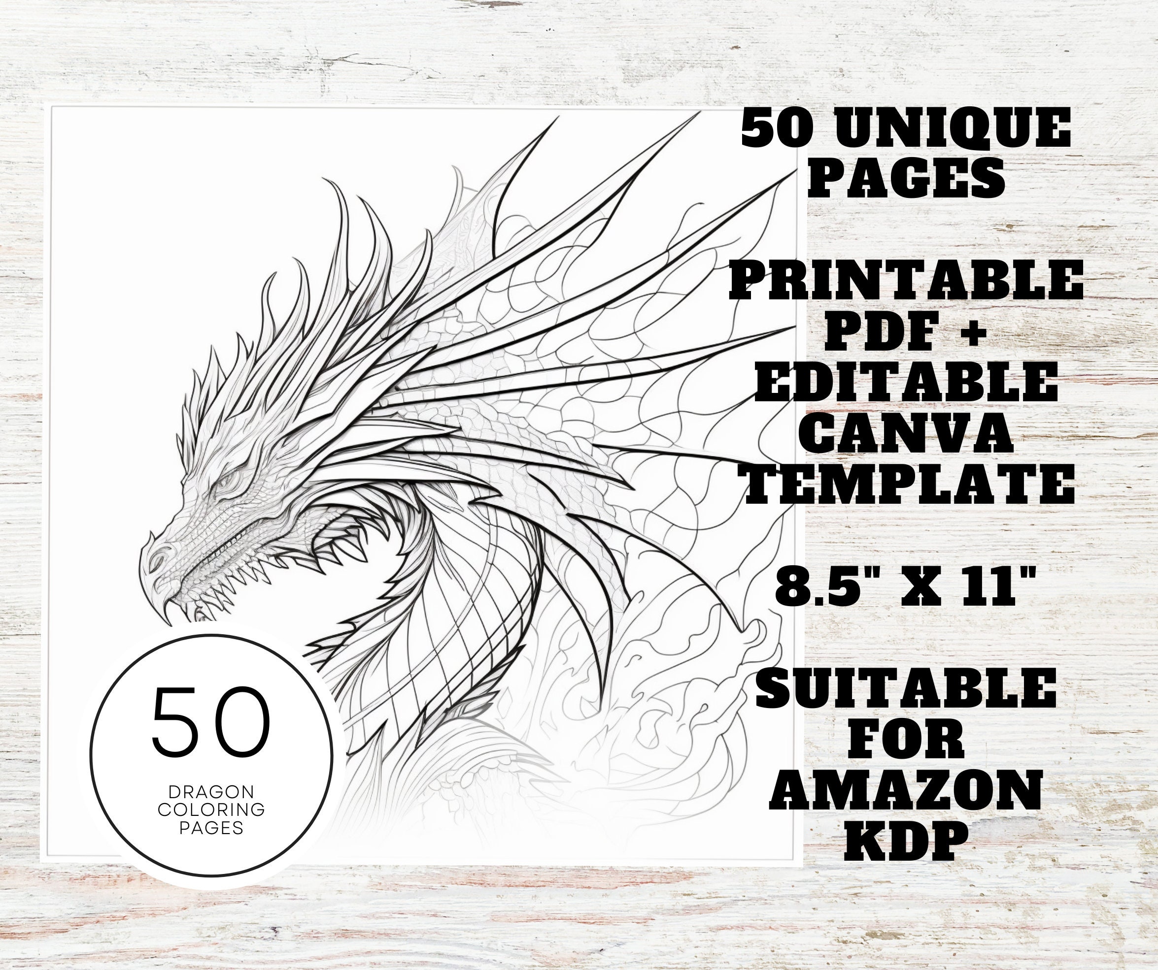 KDP Interior 50 Dragon Coloring Pages | 8.5" X 11" Printable PDF ...