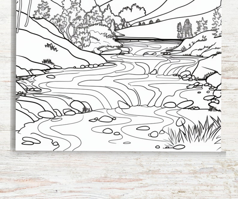 KDP Interior 50 River Landscape Coloring Pages 8.5 X 11 Printable PDF ...