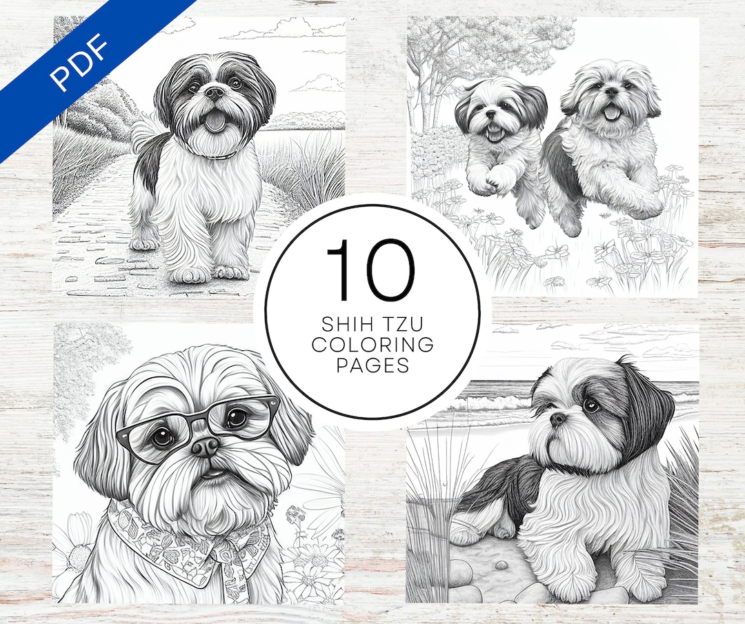 10 Cute Shih Tzu Dogs Coloring Pages | Printable Grayscale Dog Coloring ...