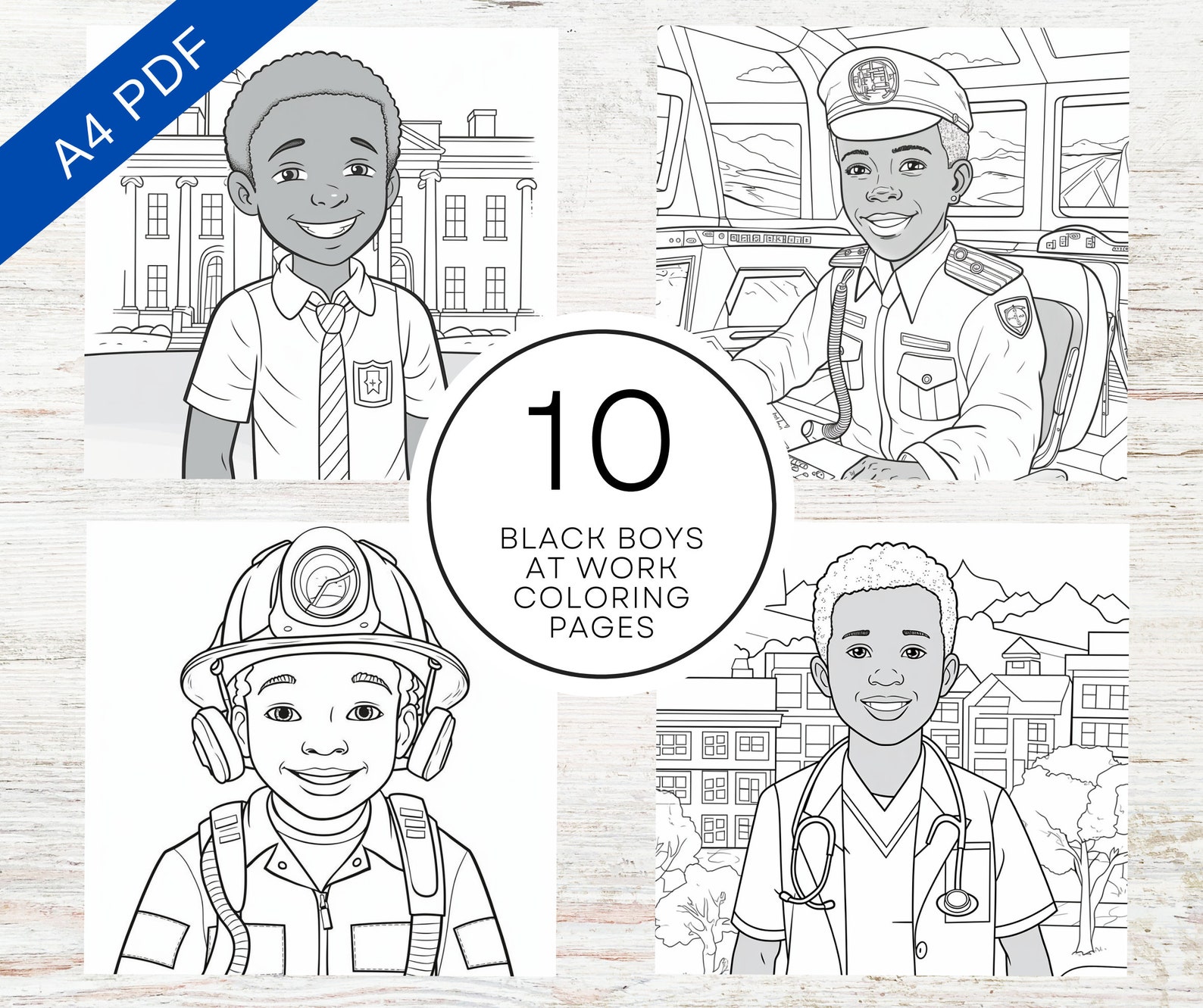 10 Black Boys at Work Coloring Pages | Printable PDF A4 | Inclusive ...