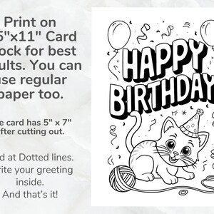 Happy Birthday Cat Printable Coloring Card Digital Download Cat Lover ...