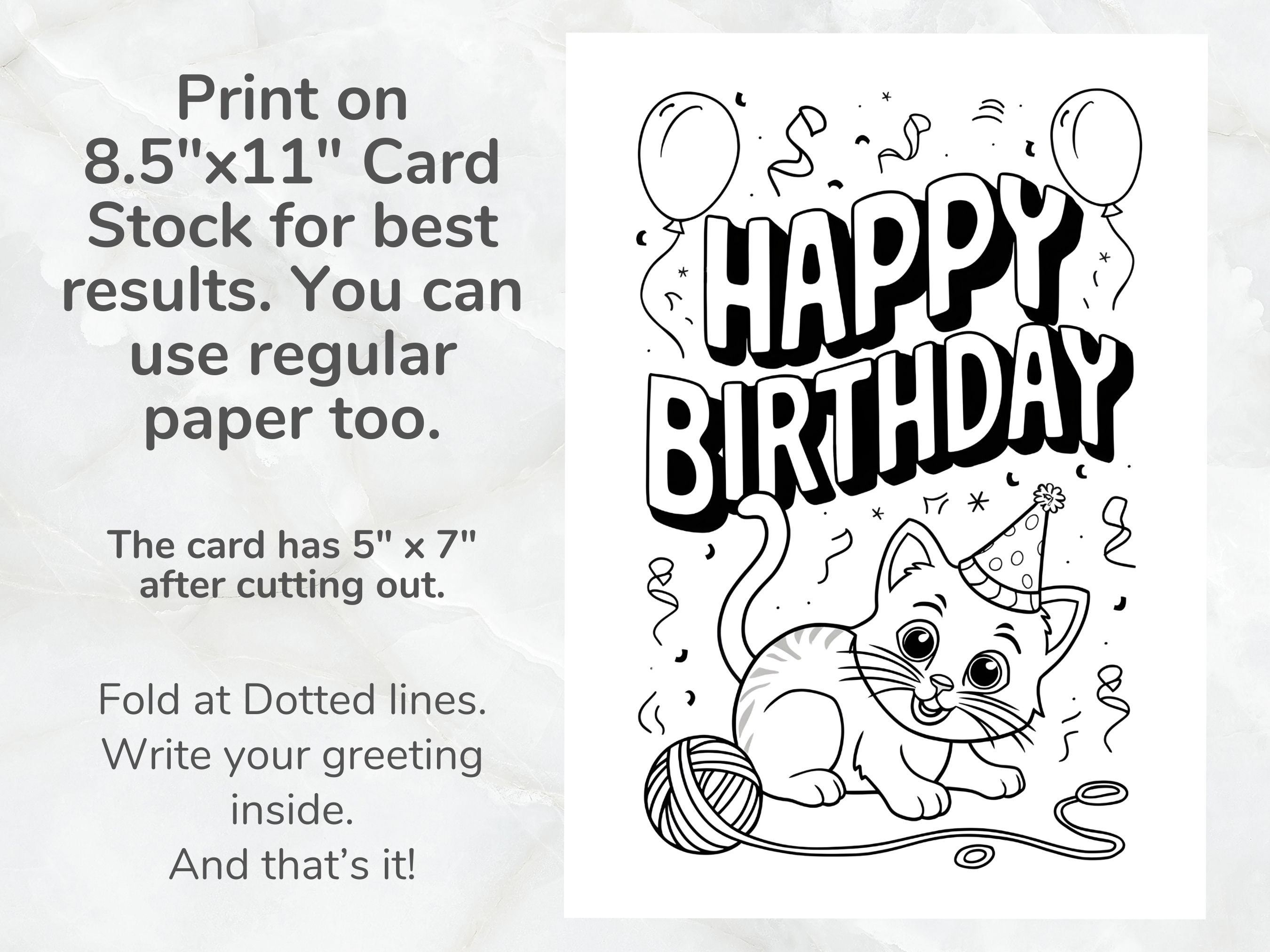 Happy Birthday Cat Printable Coloring Card Digital Download Cat Lover ...