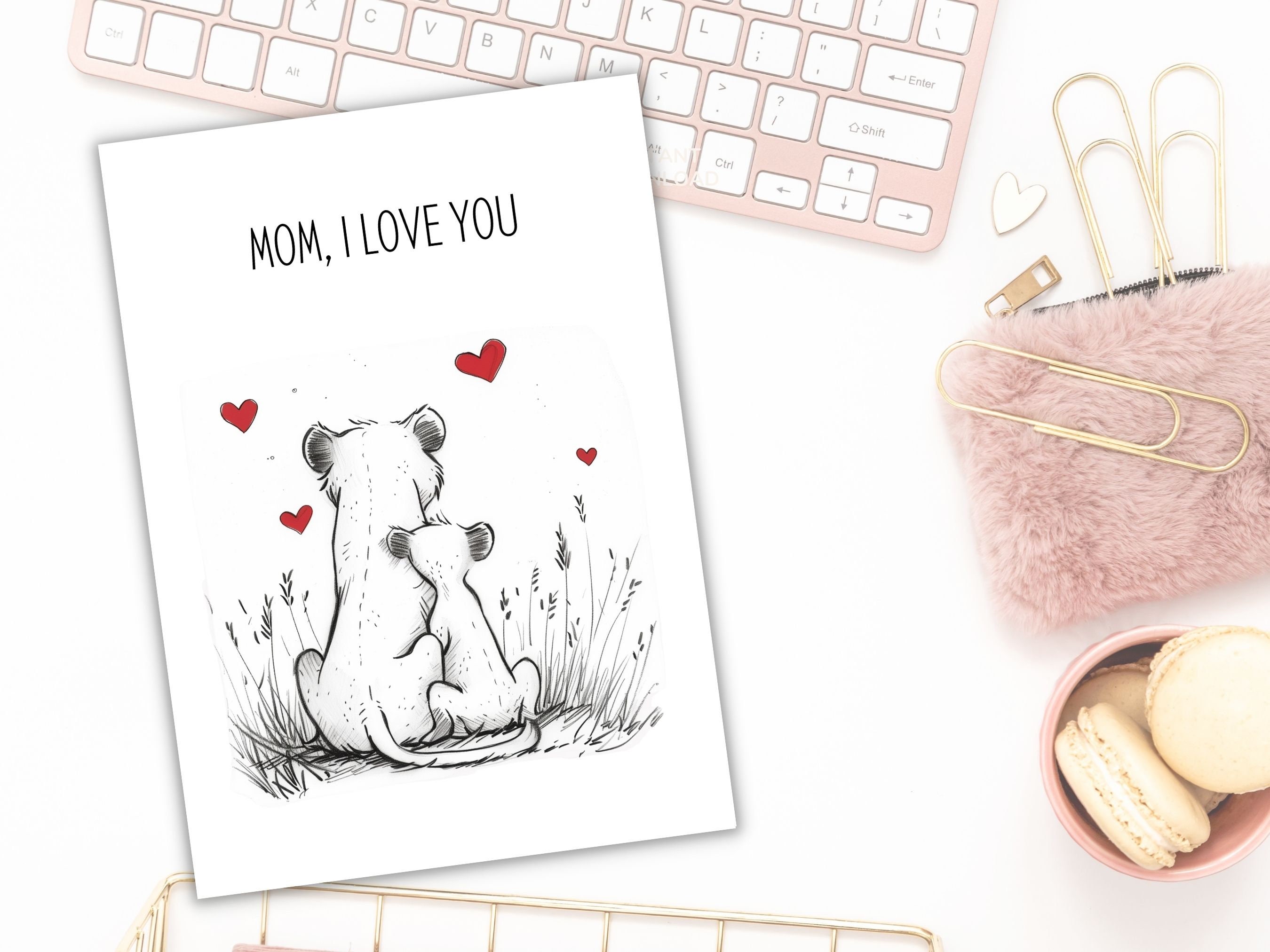Digital Download - Cute Watercolor Mom I Love You Lions Printable Card ...