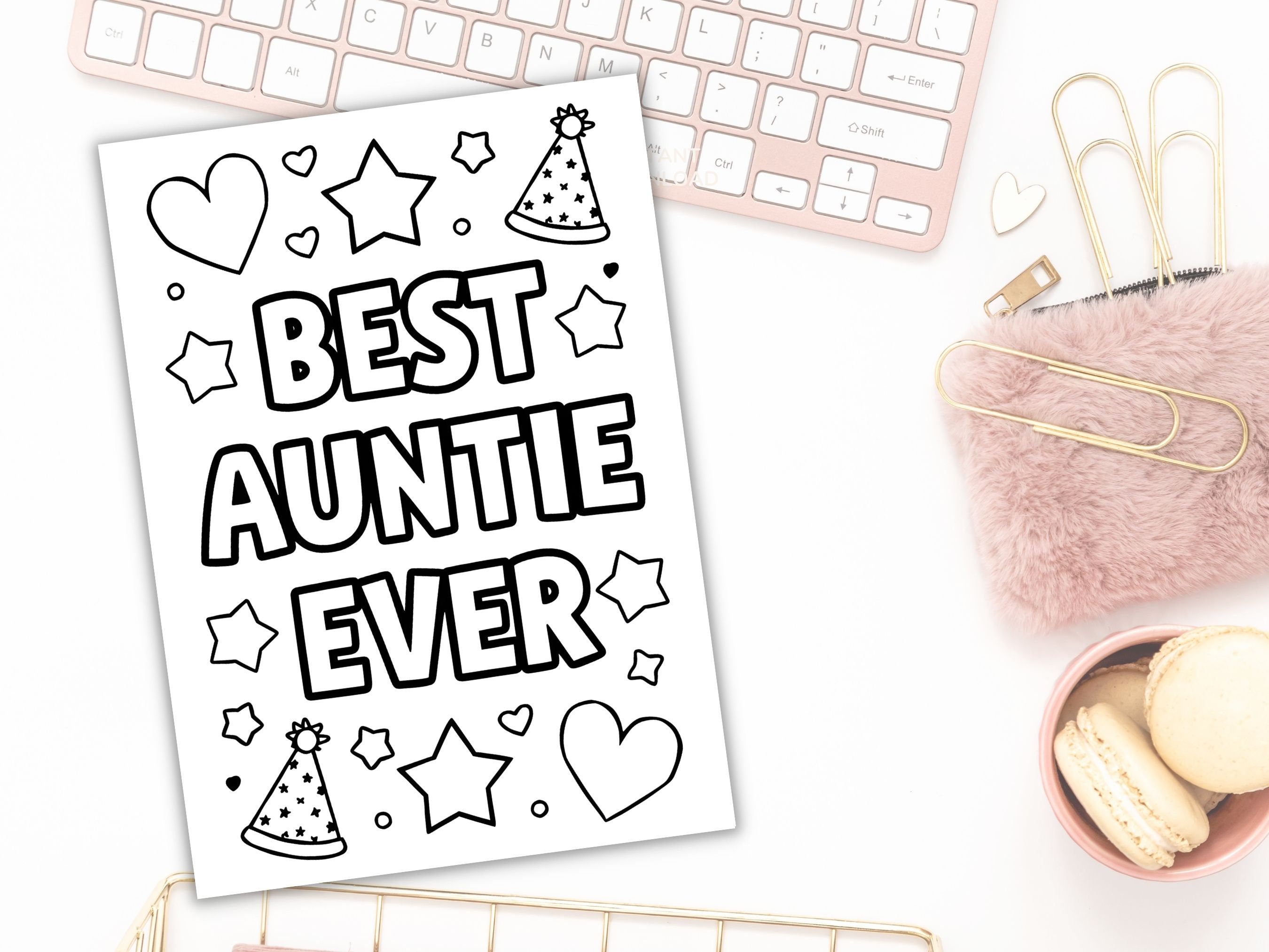 Best Auntie Ever Coloring Card - Instant Download Printable Digital ...