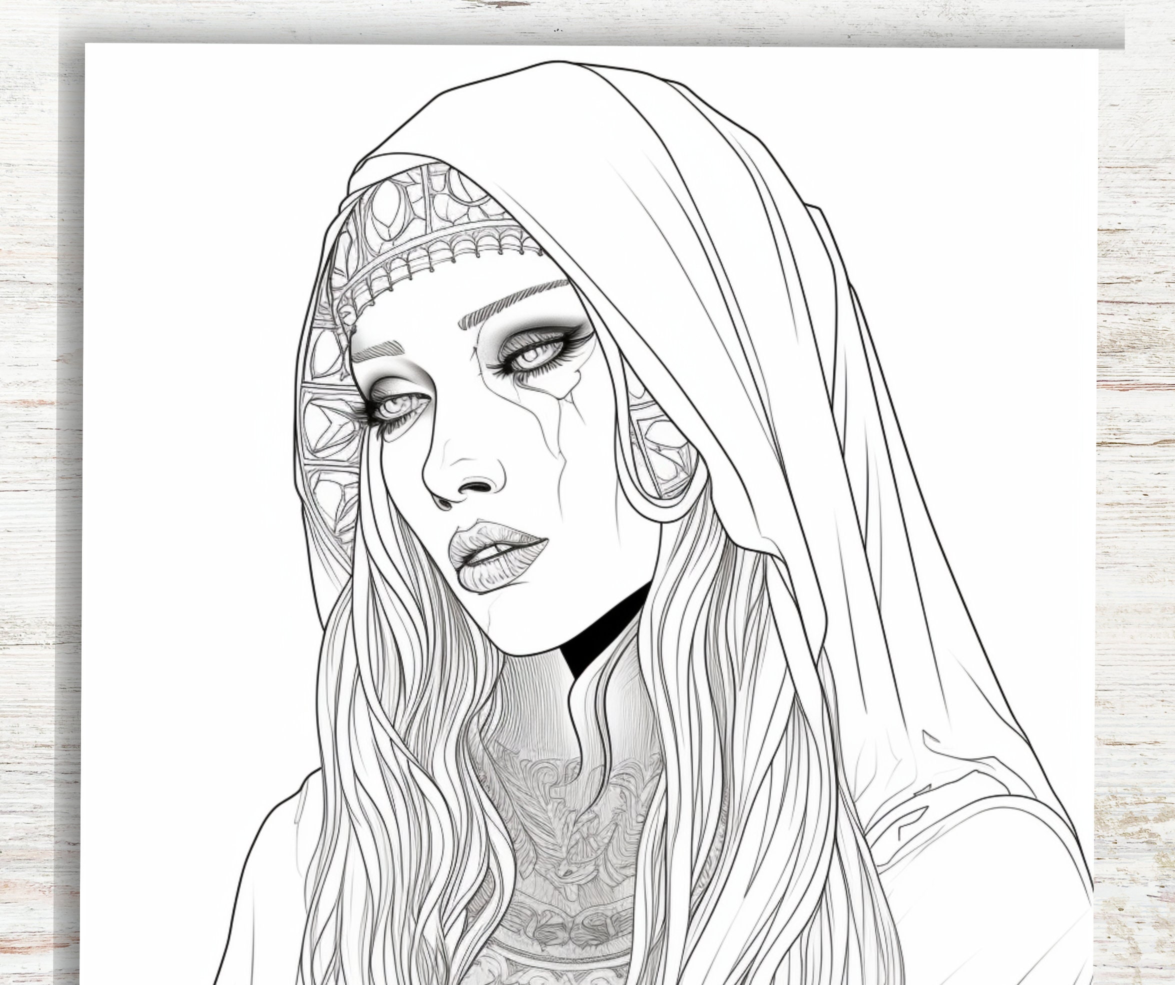 50 Horror Beauties Coloring Pages | Printable PDF 50 Pages A4 | Creepy ...