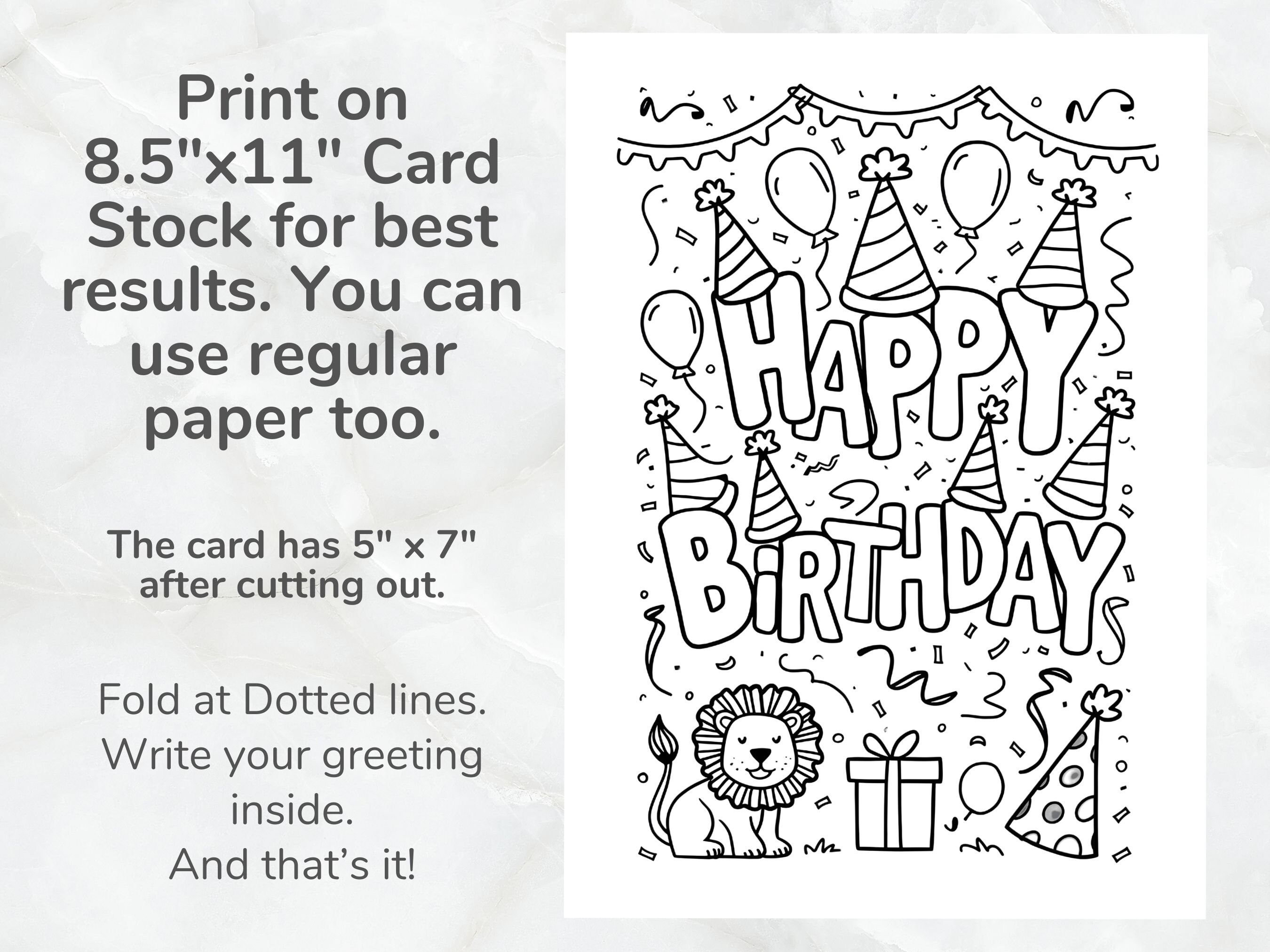 Happy Birthday Lion Printable Coloring Card | Digital Download Kids ...