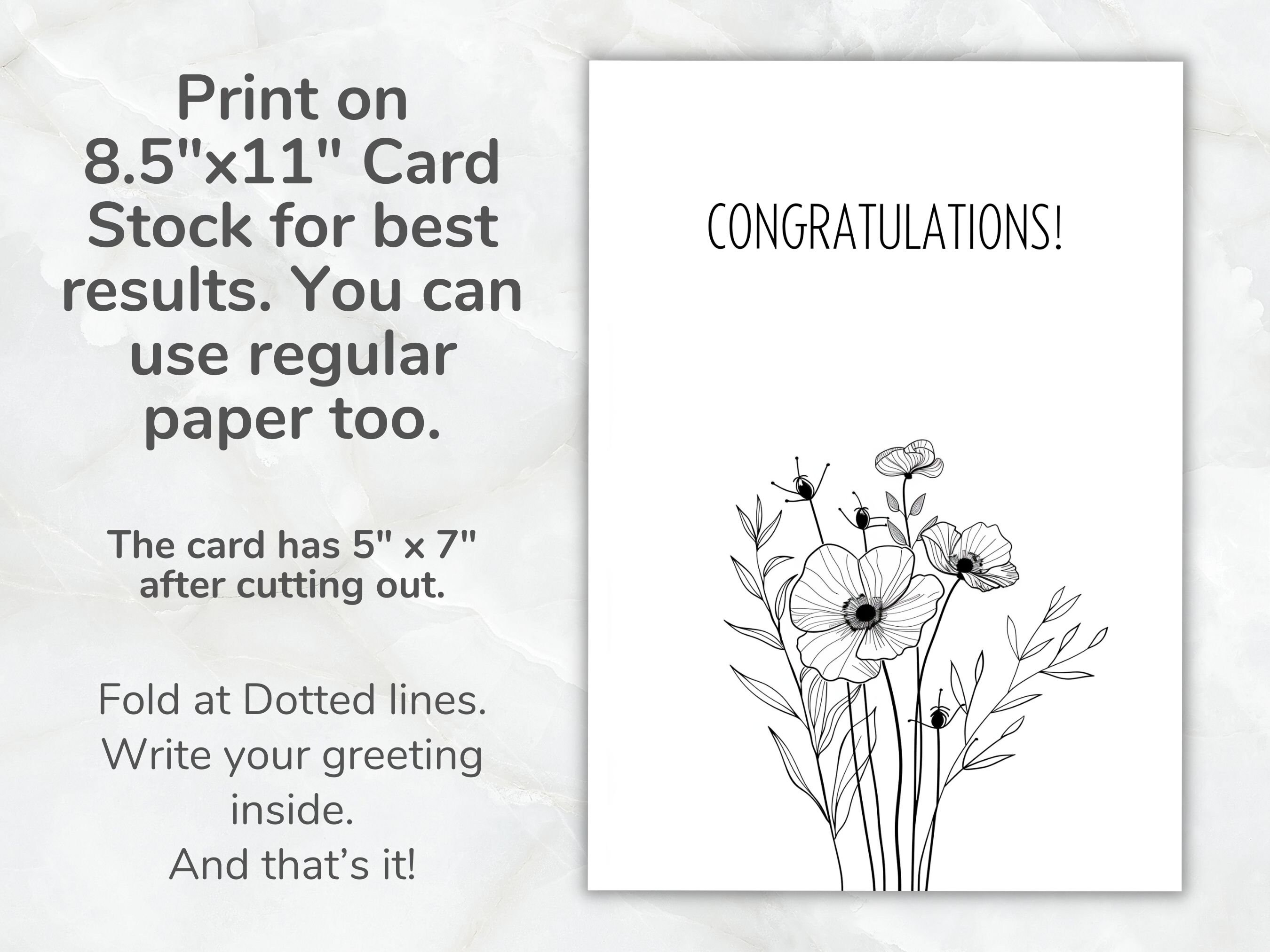 Minimalist Botanical Line Art Congratulations Card Printable Digital ...