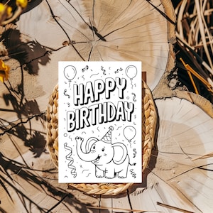 Happy Birthday Elephant Coloring Card | Digital Download | Printable ...
