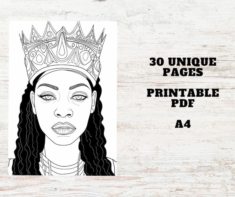 30 Black Queen Coloring Pages Printable PDF A4 Adult - Etsy