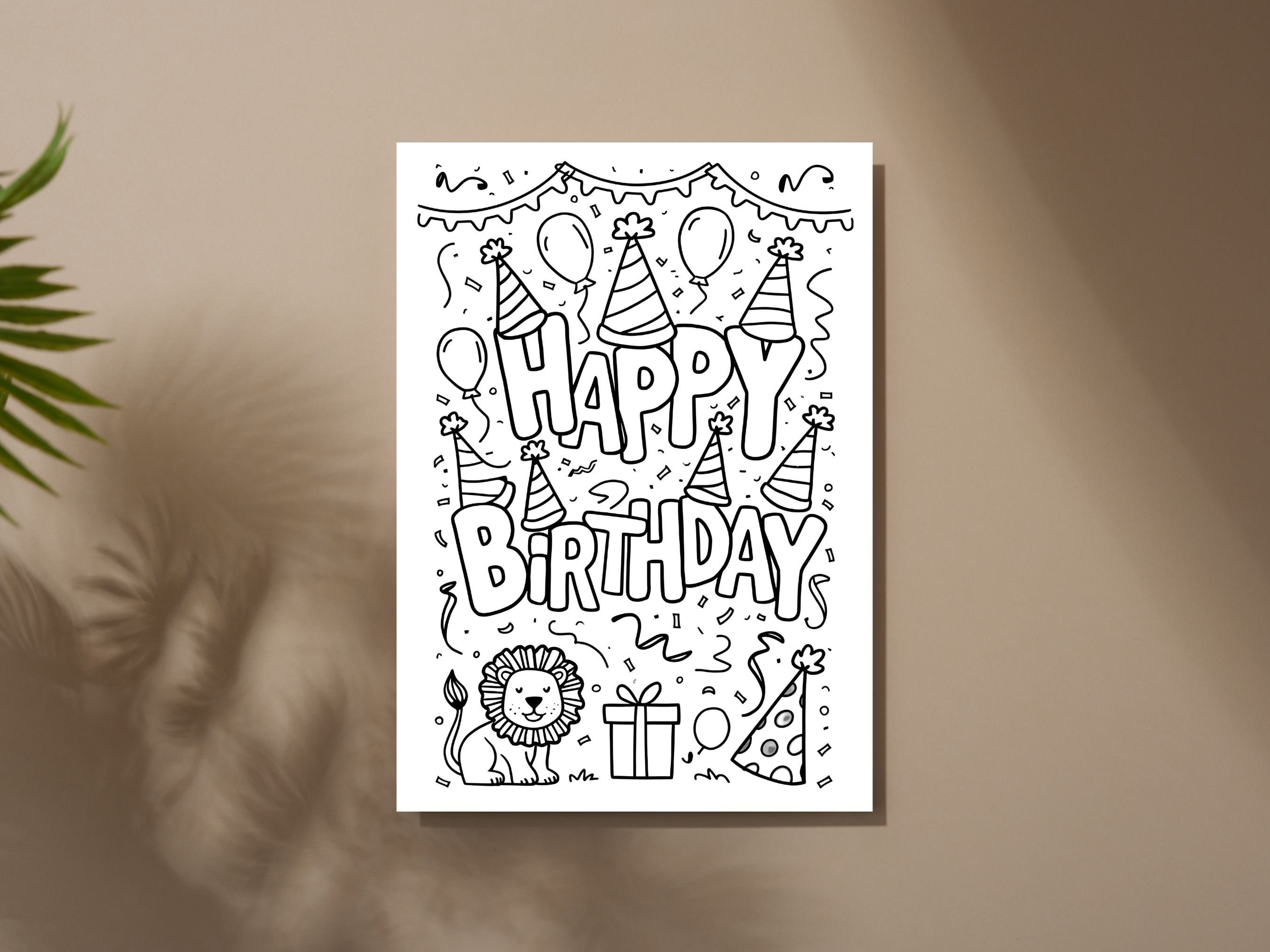 Happy Birthday Lion Printable Coloring Card | Digital Download Kids ...