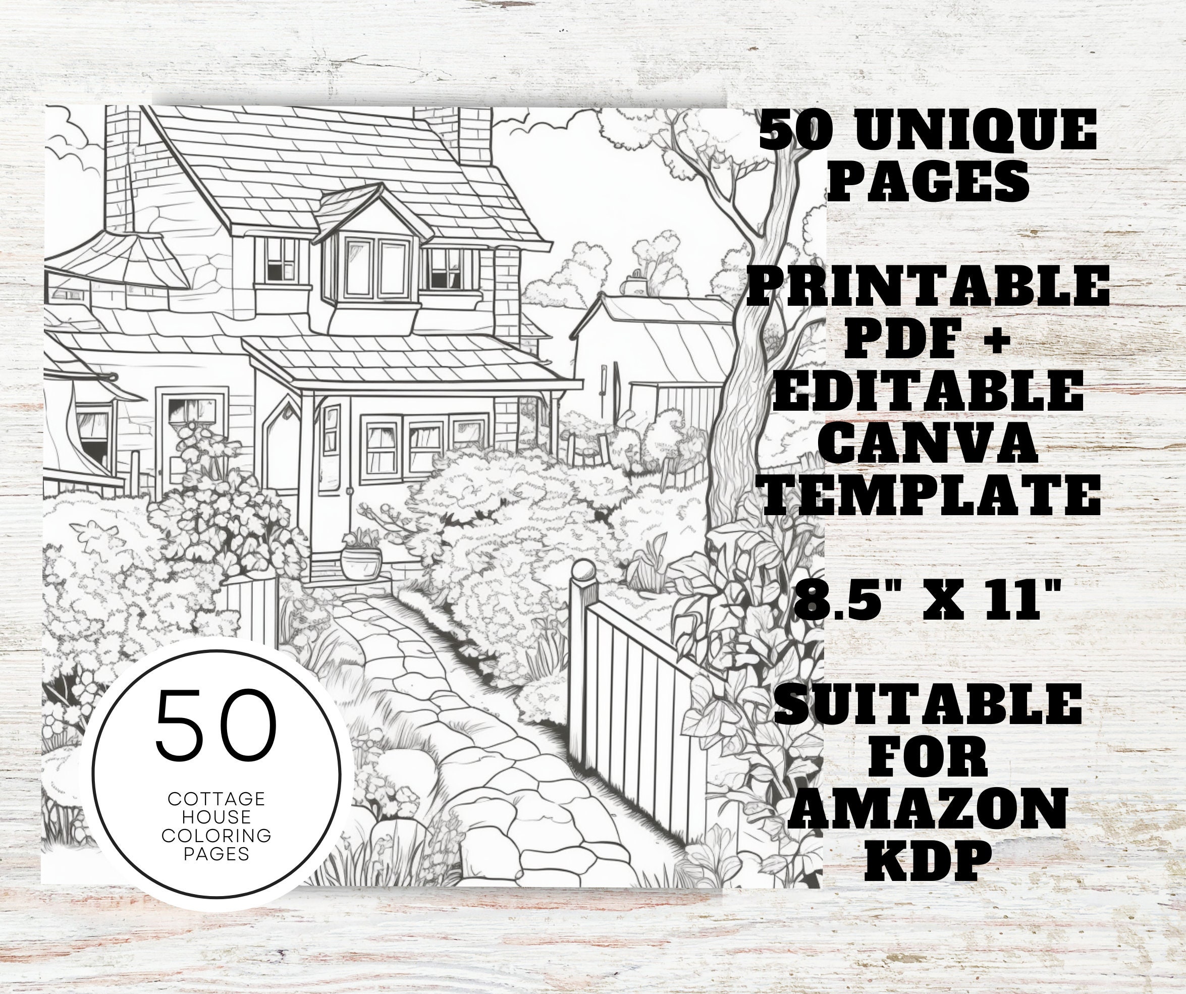 KDP Interior 50 Cottage House Coloring Pages for Adults | 8.5" X 11 ...
