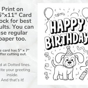 Happy Birthday Dog Coloring Card Printable | Digital Download | Fun Pet ...