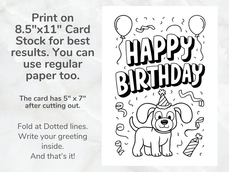 Happy Birthday Dog Coloring Card Printable | Digital Download | Fun Pet ...