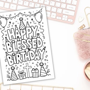 Christian Birthday Printable Coloring Card - Happy Blessed Birthday ...
