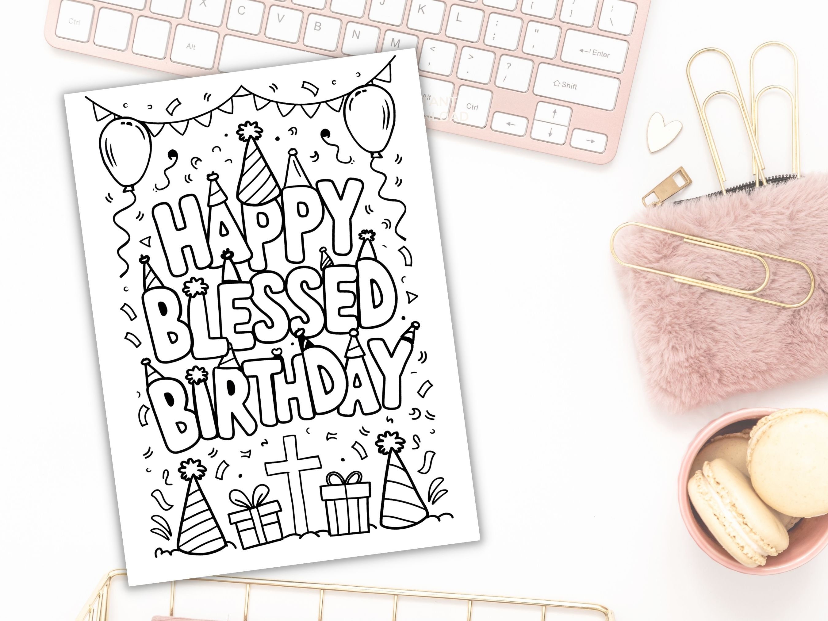 Christian Birthday Printable Coloring Card - Happy Blessed Birthday ...