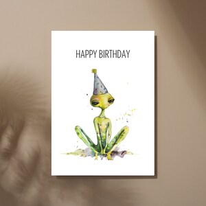 Cute Watercolor Alien Birthday Card, Digital Download Happy Birthday ...
