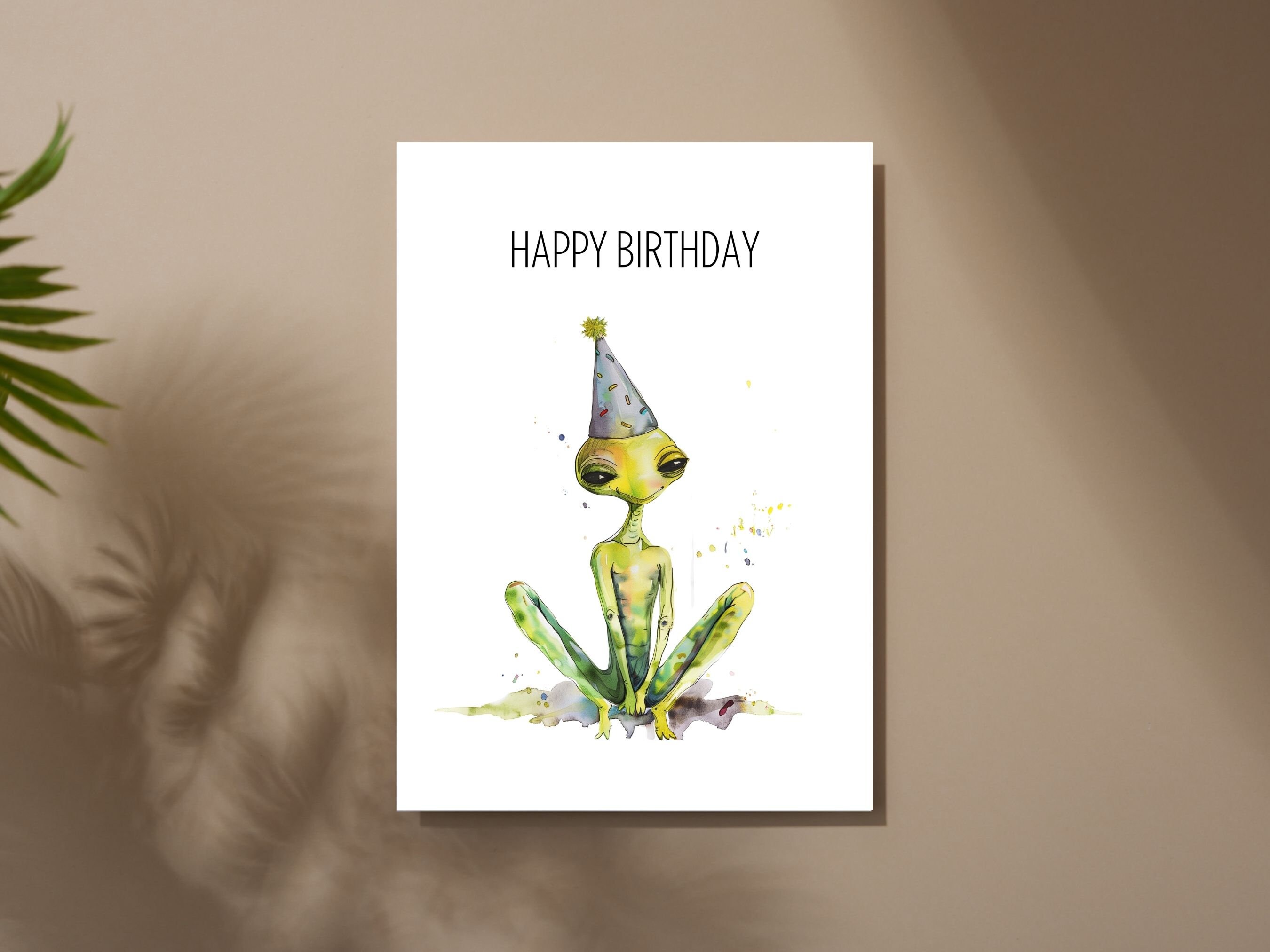 Cute Watercolor Alien Birthday Card, Digital Download Happy Birthday ...