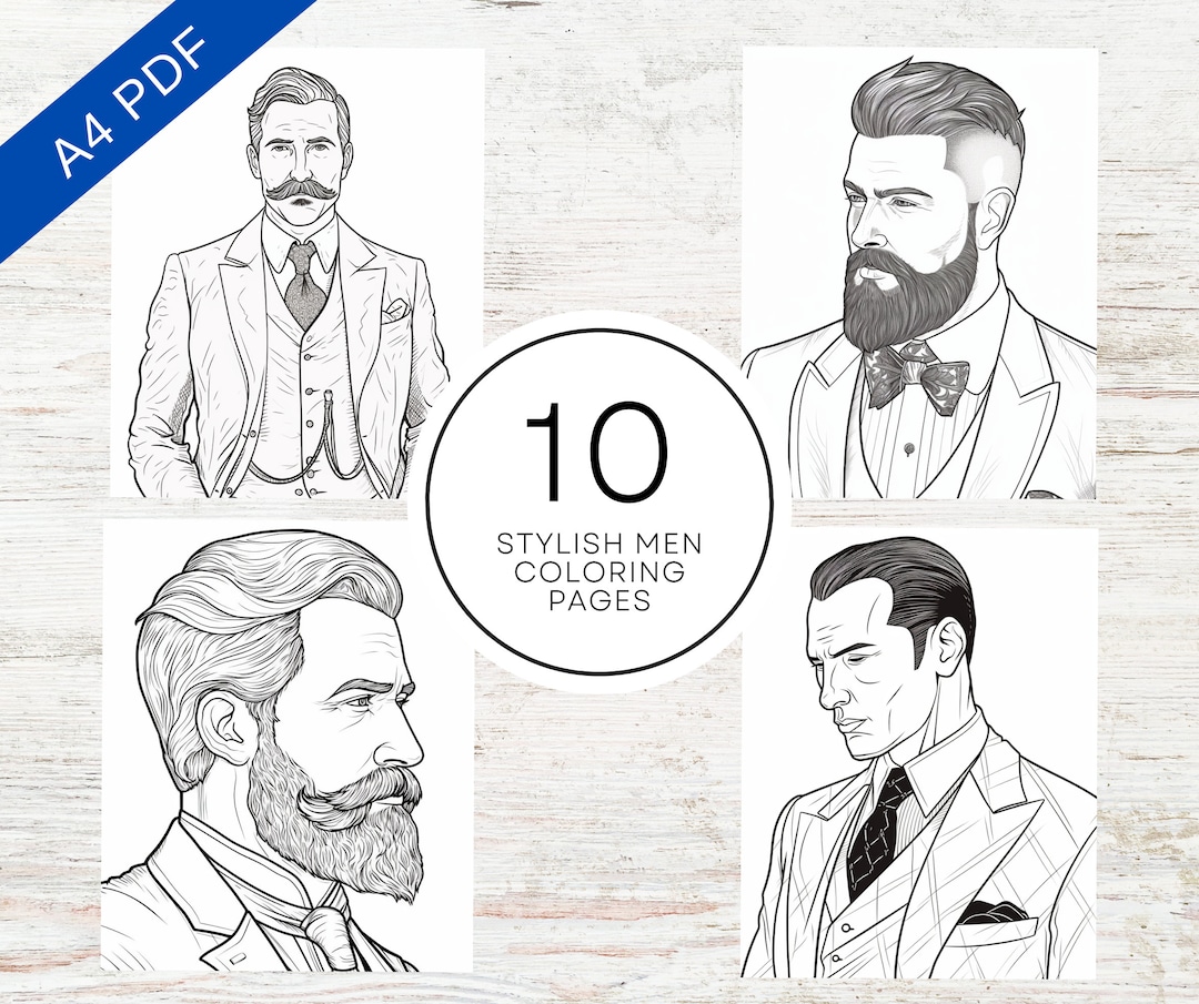 10 Stylish Men Coloring Pages | Printable PDF 10 Pages A4 | Coloring ...