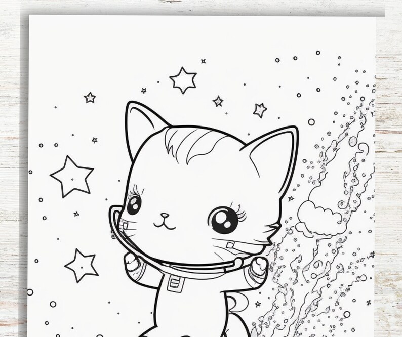 KDP Interior 50 Cats in Space Coloring Pages 8.5 X 11 Printable PDF ...