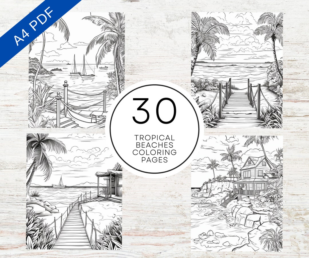 30 Tropical Beaches Coloring Pages | Printable PDF 30 Pages A4 | Summer ...