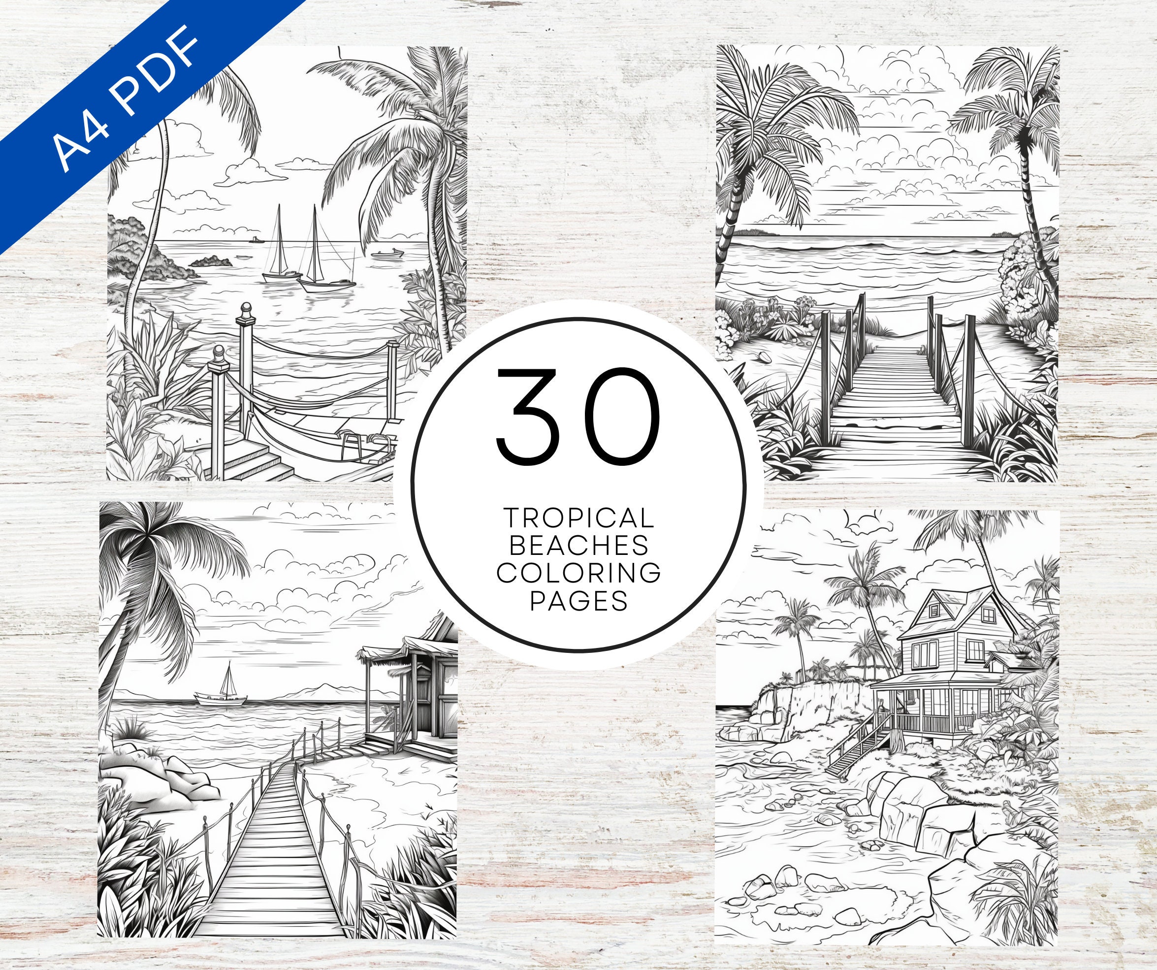 30 Tropical Beaches Coloring Pages Printable PDF 30 Pages A4 Summer ...
