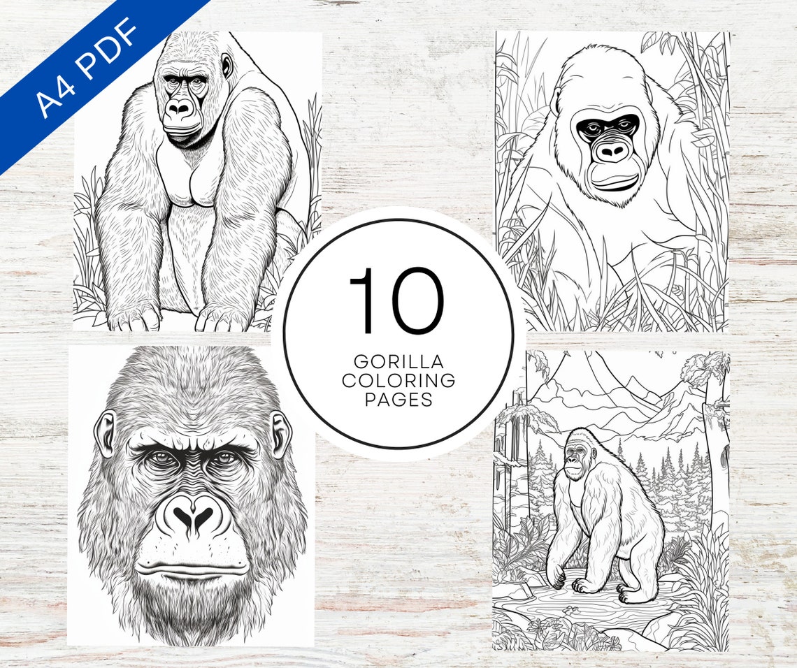 10 Gorilla Coloring Pages | Printable PDF A4 | Mighty Apes | Jungle ...