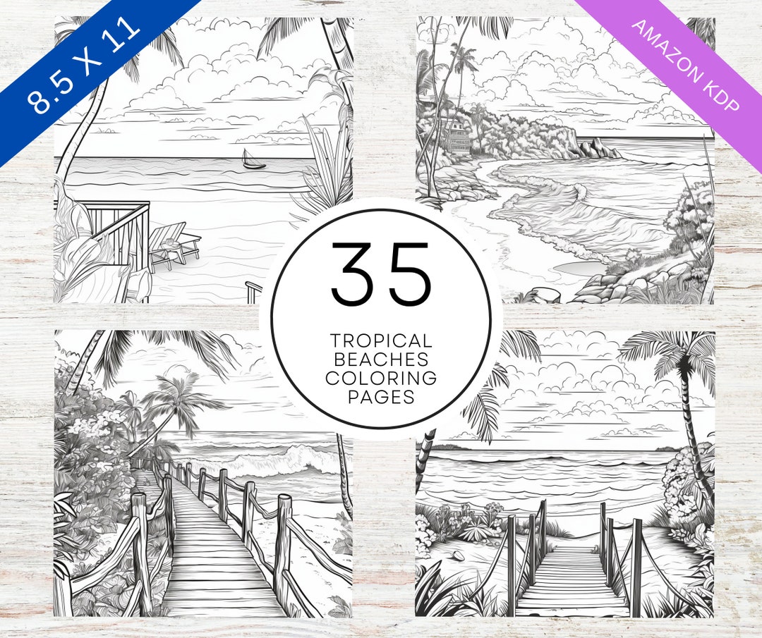 KDP Interior 35 Tropical Beach Coloring Pages 8.5 X 11 PDF & Canva ...